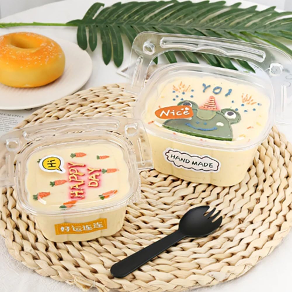 OUKEYI Cake Slice Plastic Containers with Lids, Portable transparent flower basket thousand layer cake packaging box, Food Box, Take Out Togo Packaging for Home, Bakery and Cafe Business (25 Pack)