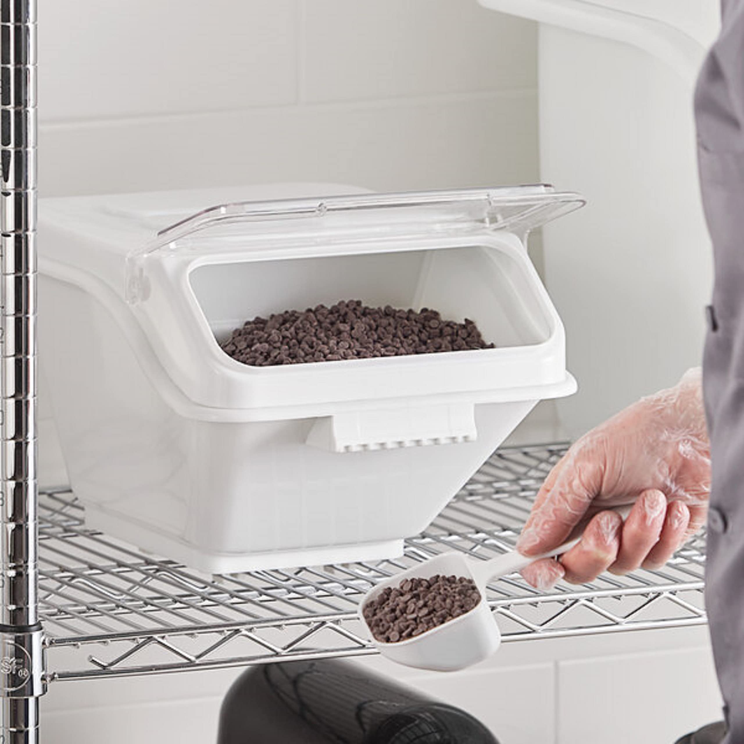 TrueCraftware- 2 Gallon (40 Cups) Shelf Ingredient Bin White with Clear Flip Top Lid & Measuring Scoop- Stackable Plastic Kitchen Pantry Storage Bin for Dry Food Flour Sugar Kitchen Restaurant