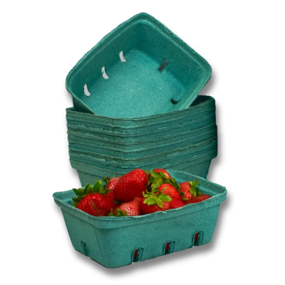 25 Pack Green Molded Pulp Fiber Berry/Produce 1.5 Quart Basket - Large Berry Basket