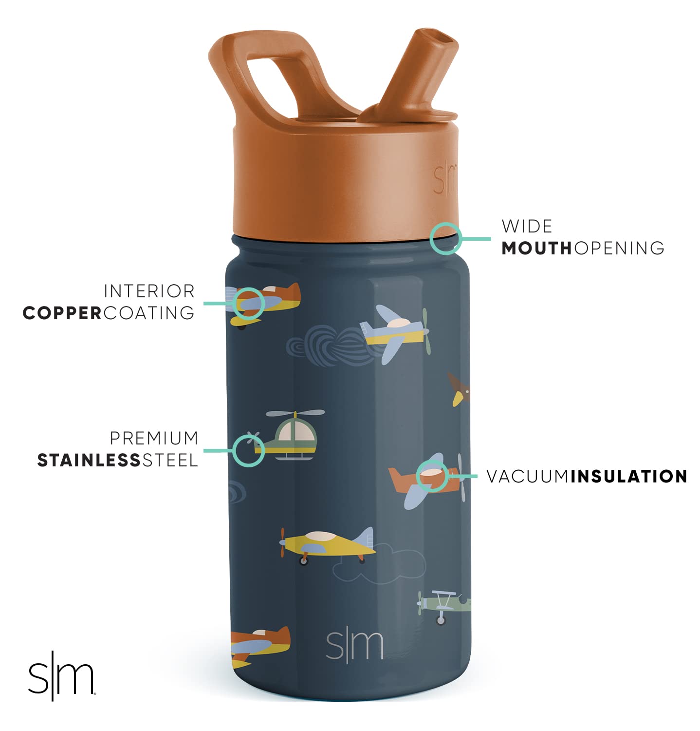 Simple Modern Kids Water Bottle with Straw Lid | Insulated Stainless Steel Reusable Tumbler for Toddlers, School | Summit Collection | 14oz, Wheels Up