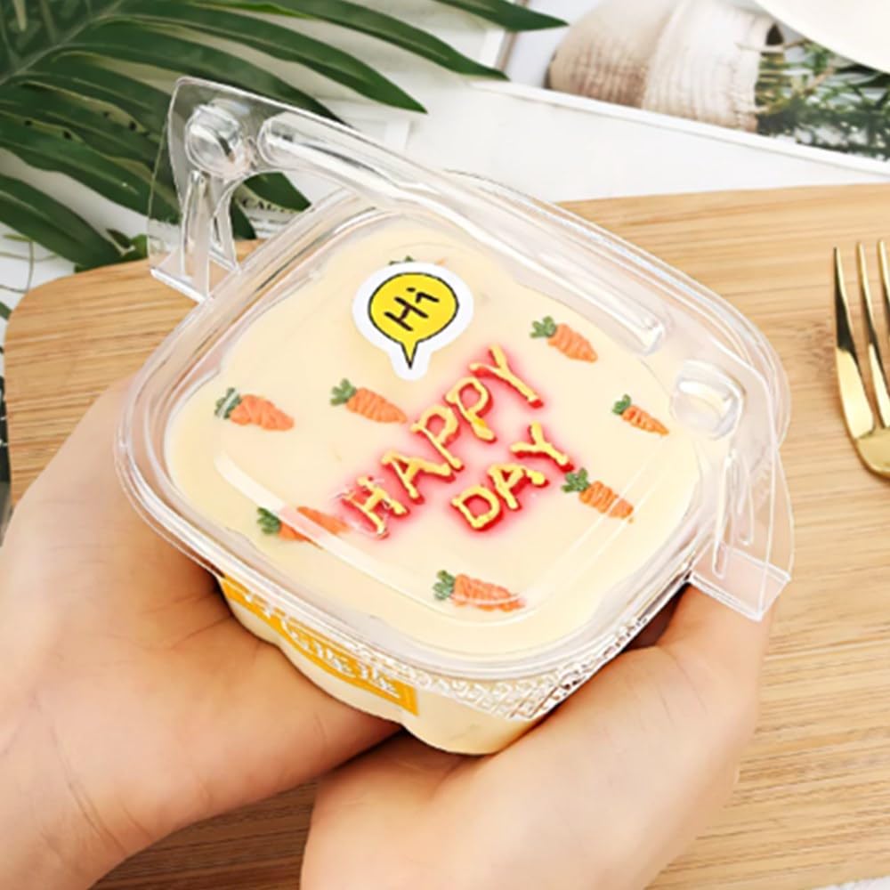 OUKEYI Cake Slice Plastic Containers with Lids, Portable transparent flower basket thousand layer cake packaging box, Food Box, Take Out Togo Packaging for Home, Bakery and Cafe Business (25 Pack)
