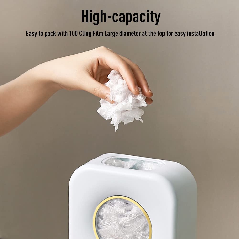 Elvaesther Wall Wrap Storage Box Dispenser, Plastic Fresh Keeping Bag Storage Box Wall Mounted Cling Film Storage Box with 300 Food Cling Film Removable Cling Film Box