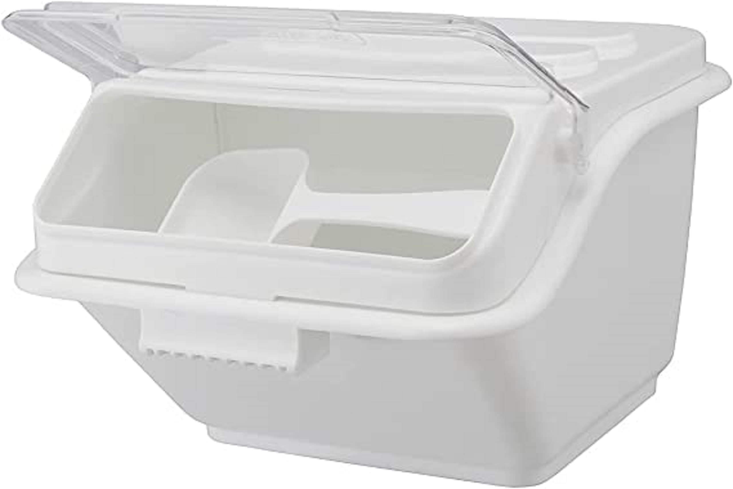 TrueCraftware- 2 Gallon (40 Cups) Shelf Ingredient Bin White with Clear Flip Top Lid & Measuring Scoop- Stackable Plastic Kitchen Pantry Storage Bin for Dry Food Flour Sugar Kitchen Restaurant