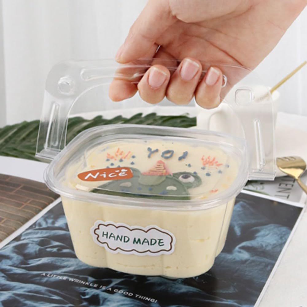 OUKEYI Cake Slice Plastic Containers with Lids, Portable transparent flower basket thousand layer cake packaging box, Food Box, Take Out Togo Packaging for Home, Bakery and Cafe Business (25 Pack)