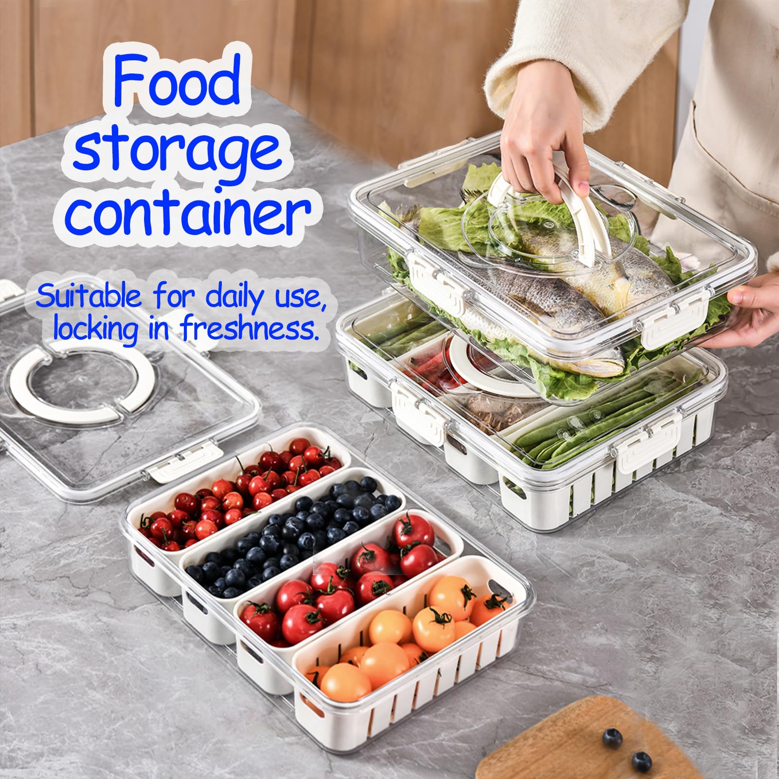 WONSURE Fridge Organizer,Stackable Food Storage Container With Vented Lids And Removable Drain Tray for Refrigerator Organizer and Storage Clear for Food, Drinks, Vegetable