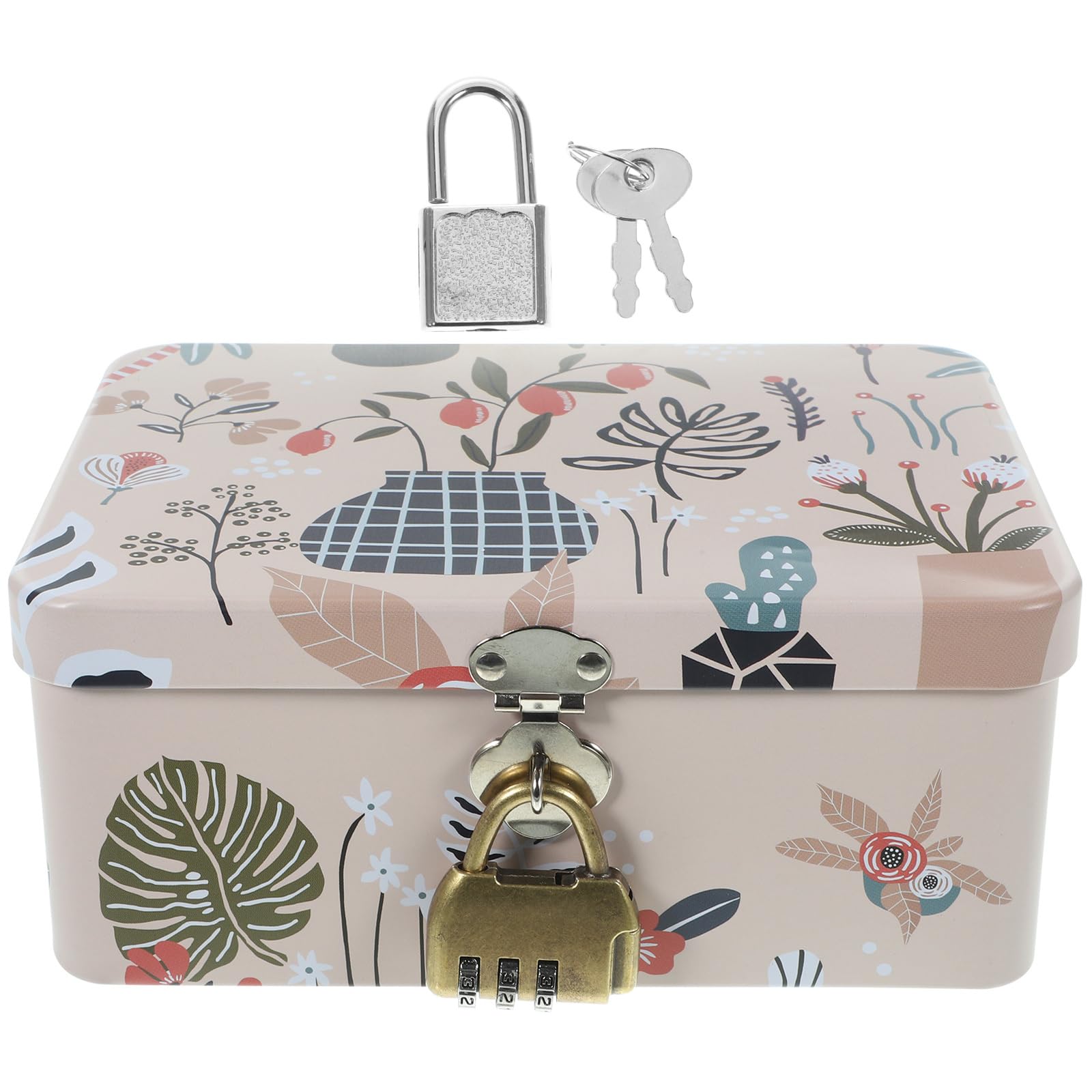 LABRIMP Multi Functional Vintage Tinplate Storage Box with Lock Decorative Sundries Organizer for Home Office Crafts Secure Lockbox with Lid for Keepsakes Jewelry and More