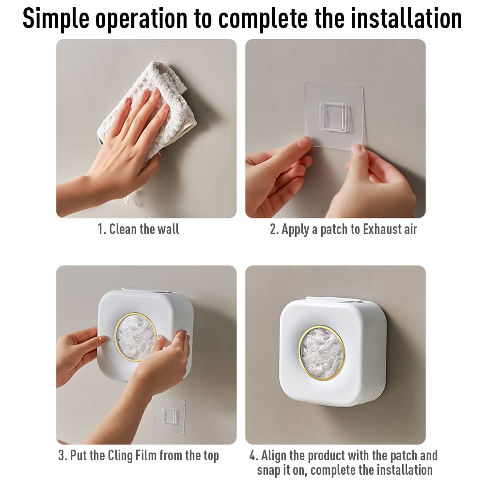 Elvaesther Wall Wrap Storage Box Dispenser, Plastic Fresh Keeping Bag Storage Box Wall Mounted Cling Film Storage Box with 300 Food Cling Film Removable Cling Film Box