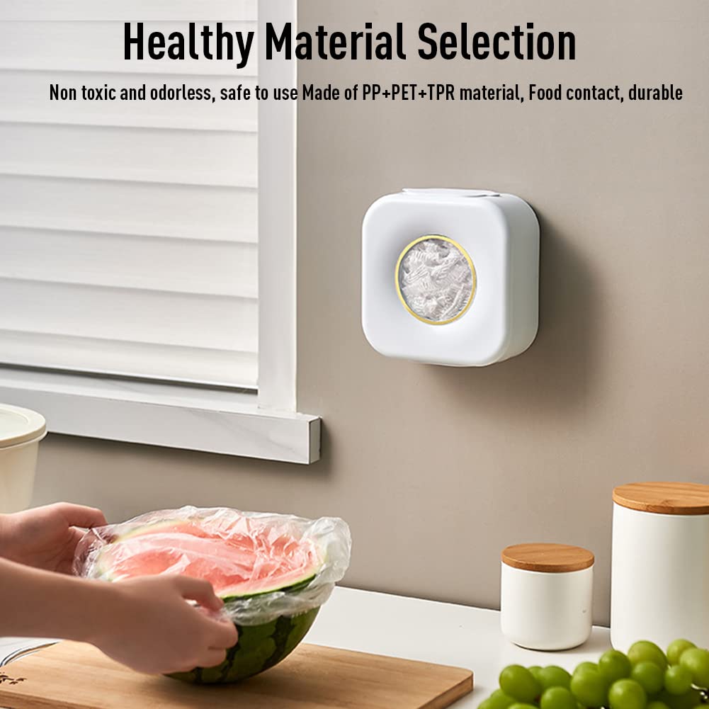 Elvaesther Wall Wrap Storage Box Dispenser, Plastic Fresh Keeping Bag Storage Box Wall Mounted Cling Film Storage Box with 300 Food Cling Film Removable Cling Film Box
