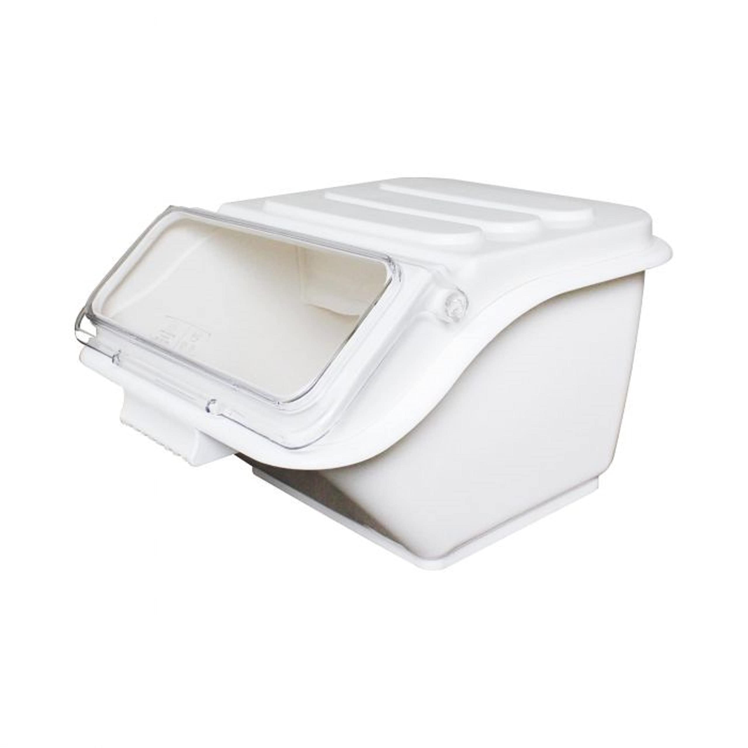 TrueCraftware- 2 Gallon (40 Cups) Shelf Ingredient Bin White with Clear Flip Top Lid & Measuring Scoop- Stackable Plastic Kitchen Pantry Storage Bin for Dry Food Flour Sugar Kitchen Restaurant