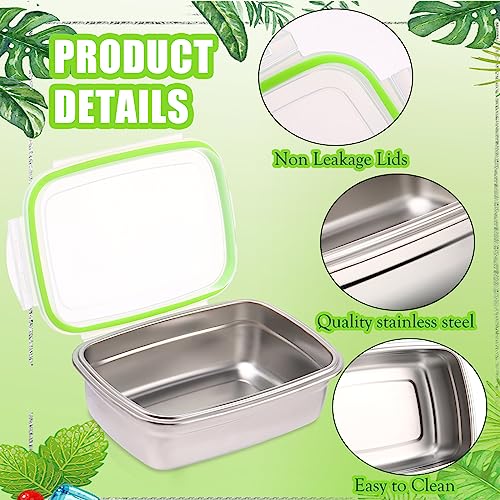 Nuanchu 6 Packs Stainless Steel Food Storage Containers Airtight Metal Food Containers Meal Prep Container Leak Proof Stackable Bento Lunch Box with Lids for Kitchen Travel Picnic and Camping (Green)