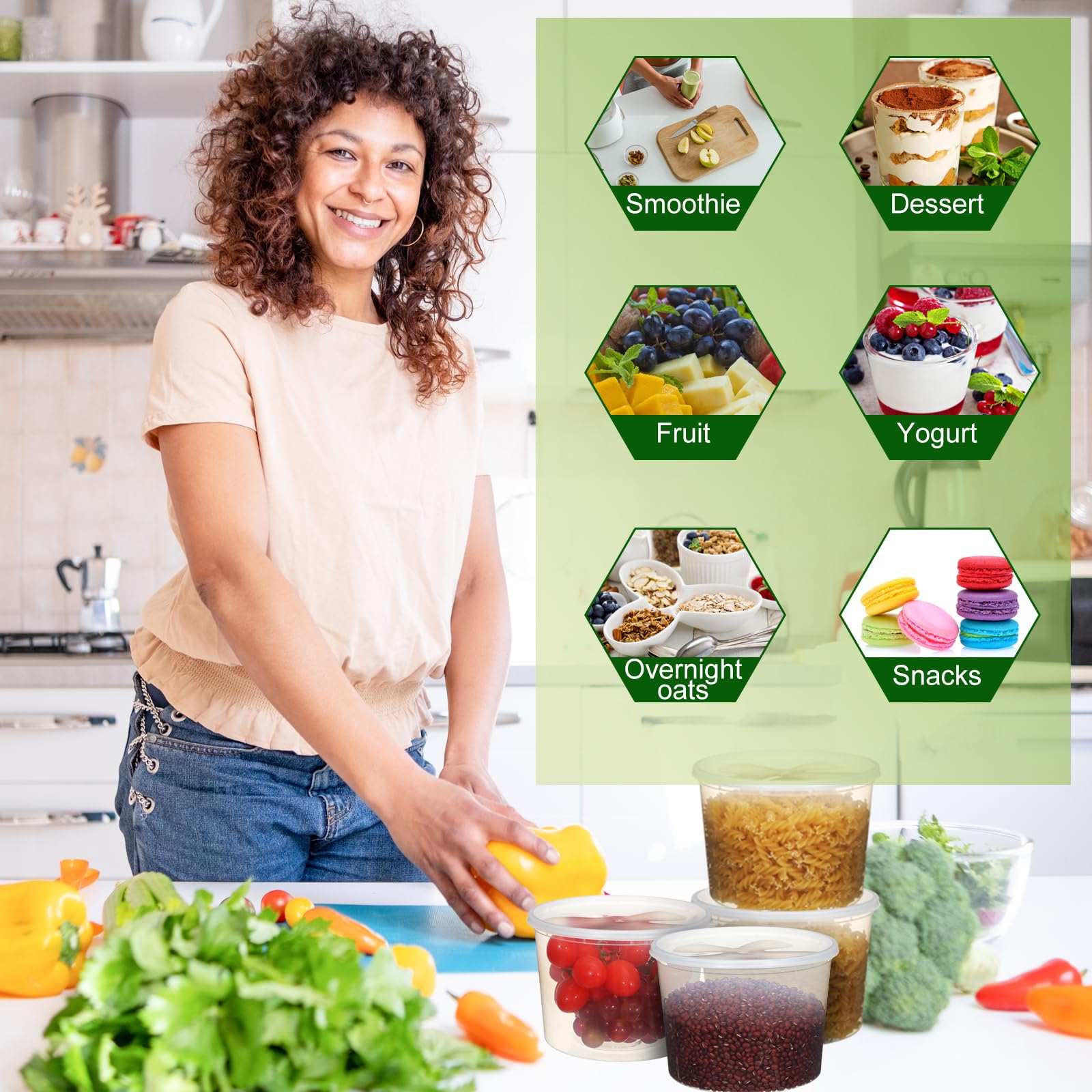 Skylety 60 Sets Plastic Deli Containers with Lids Food Storage Containers Soup Cups, Leakproof, Microwavable, Reusable for Restaurant, Cafe, Freezer and Catering (64 oz)