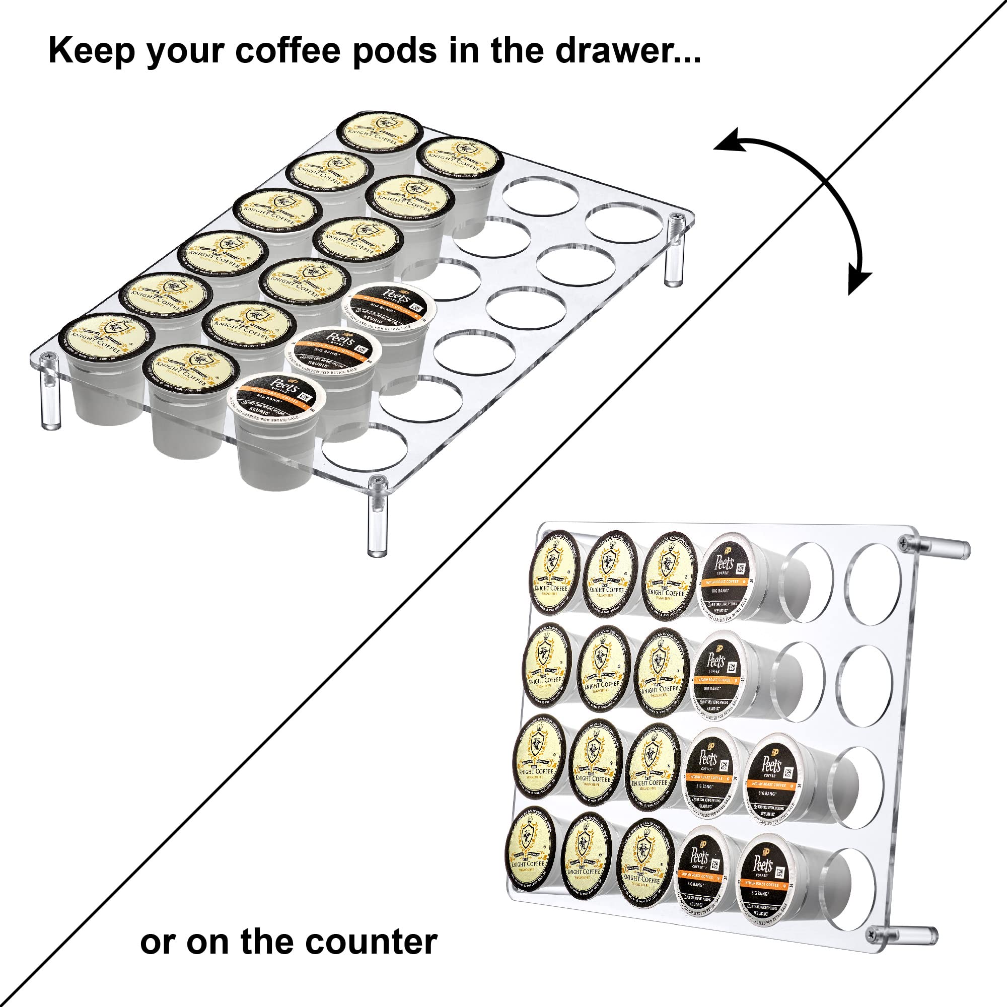 Amazing Abby 24-Slot Flat Acrylic Coffee Pod Holder, Large-Capacity Plastic Coffee Capsule Storage, BPA-Free and Shatter-Proof, Great for Use on Countertop or in Drawer, Up to 24 Keurig K-Cups