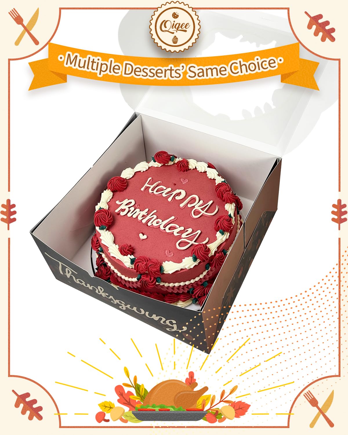 qiqee Thanksgiving Brown Pumpkin Cake Boxes 10x10x5 inch Bakery Box with Window 12packs Pastry Box For Thanksgiving
