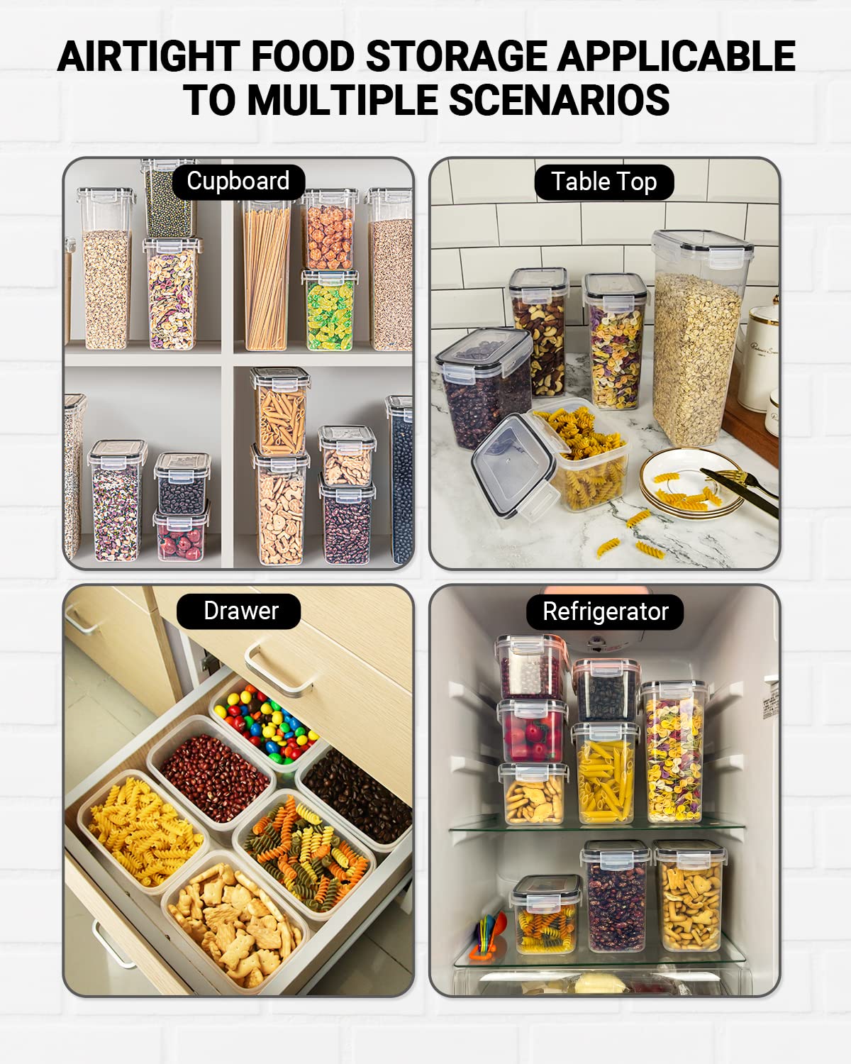 DMH [14 Pack] Airtight Food Storage Containers With Lids For Kitchen Organization And Storage Pantry Flour Sugar Pasta Dry Food Cereal Container - Free Labels Marker & Spoon Set