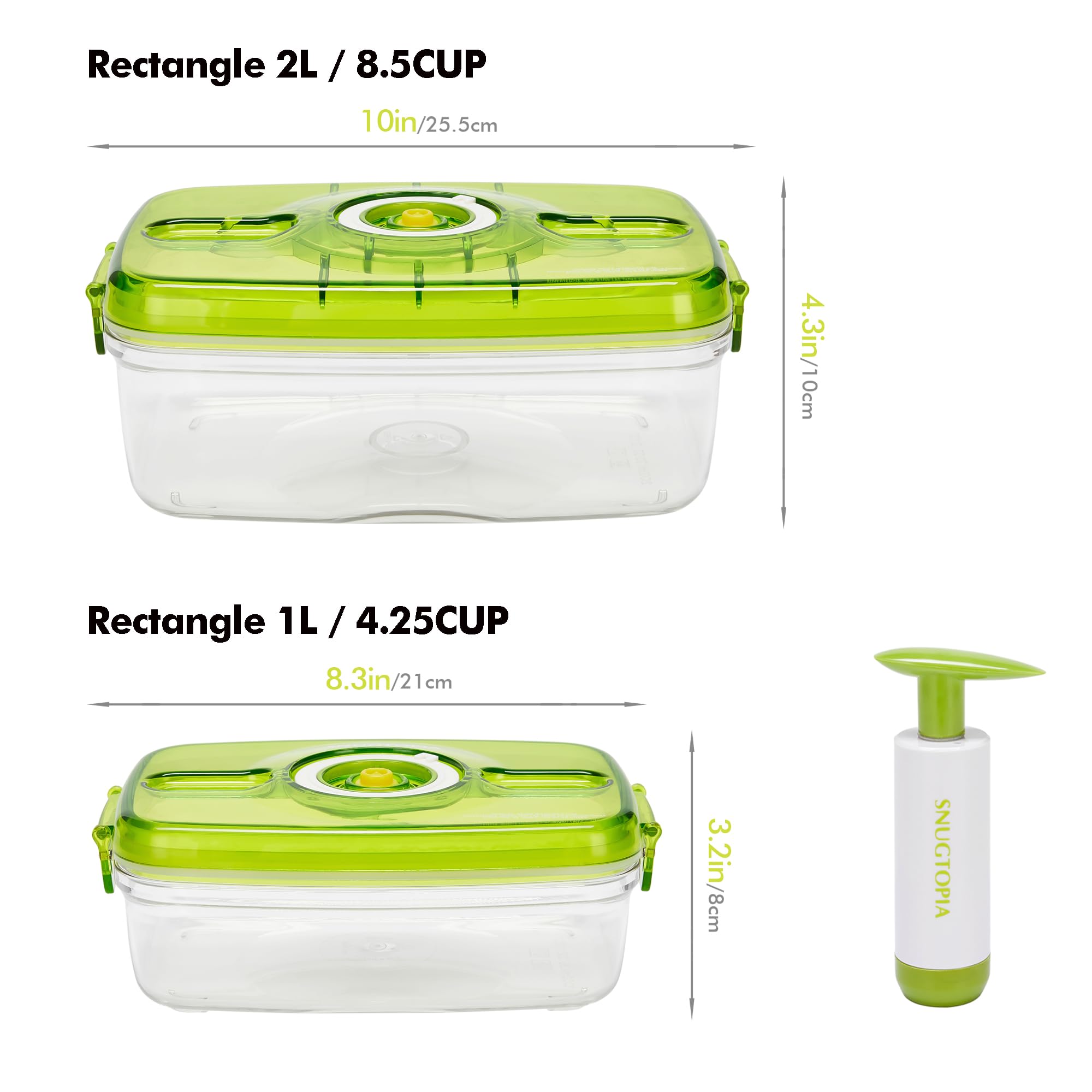 SNUGTOPIA Vacuum Seal Food Storage Containers - BPA Free Dishwasher, Freezer & Microwave Safe Lunch Box for Vegetables, Fruits, Meal Prep, Marinating Meat 2PCS