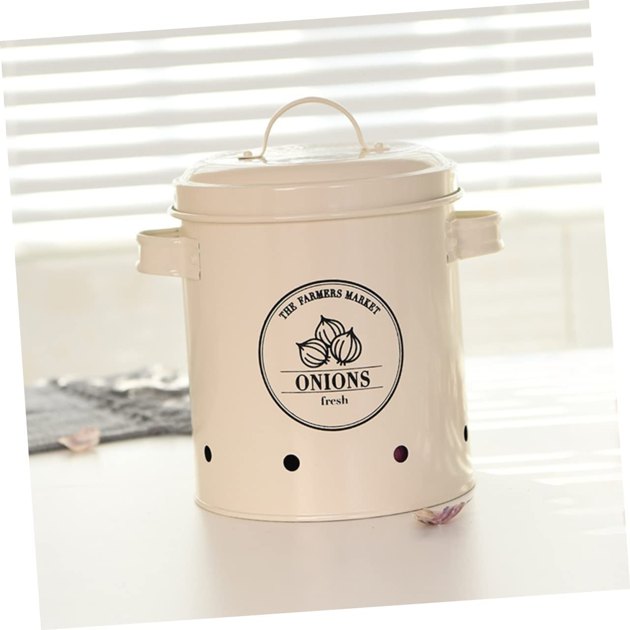 FELTECHELECTR Iron Kitchen Storage Bucket for Onions Potatoes Ginger and Garlic Versatile Onion Keeper and Storage Holder for Your Kitchen