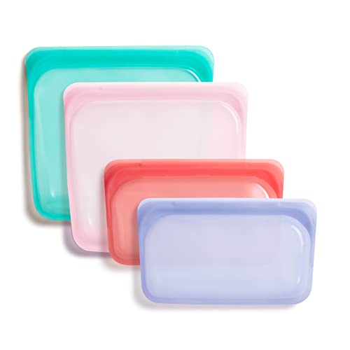 Stasher Silicone Reusable Storage Bag, 4-Pack Lunch/Travel (Spring) | Food Meal Prep Storage Container | Lunch, Travel, Makeup, Gym Bag | Freezer, Oven, Microwave, Dishwasher Safe, Leakproof