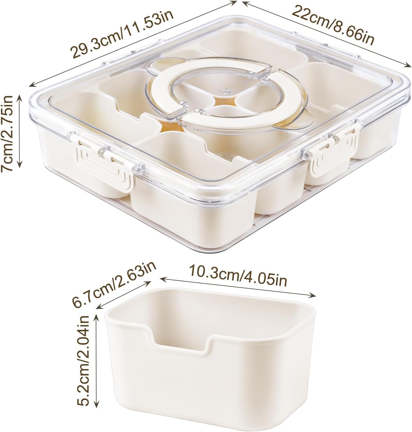 ACQTULOU Divided Serving Tray with Lid and Handle, Removable Divided Platter Food Storage Containers with 8 Compartment, Small Boxes for Onion, Ginger, Garlic, Cherry