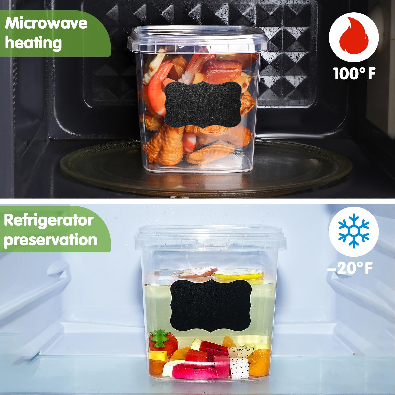 Jinei 50 Pcs 16 oz Plastic Deli Containers with Lids Clear Square Food Storage Containers Stackable Airtight Square Container with Lids with 9 Labels and Marker for Kitchen Storage Meal Take out