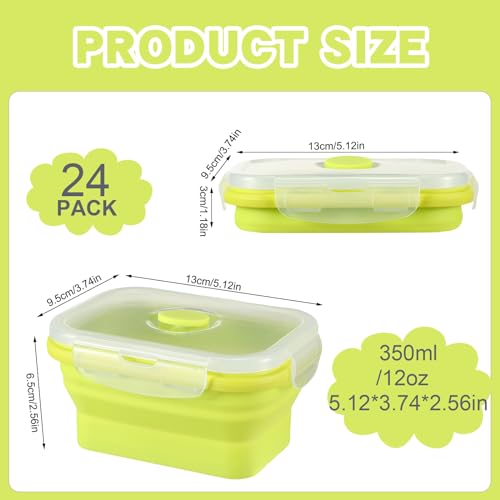 Maxcheck Set of 24 Silicone Collapsible Food Storage Containers with Lids Vent 12 oz Collapsible Meal Container for Kitchen Lunch Boxes Microwave Freezer Safe (Green)