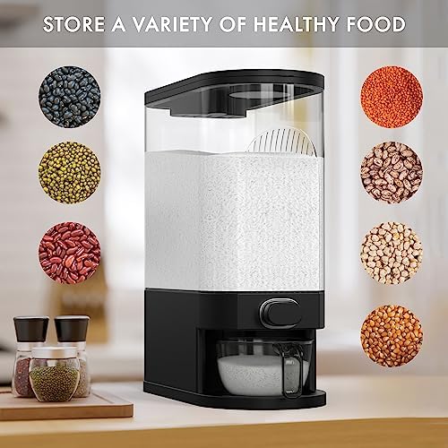 Retail Blade - 25lb Black Rice Dispenser, Measuring Cup & Sponge. Airtight Grain, Bean & Rice Container. NEW Clear Black Design. Easy To Use Grain Dispensing Storage Container For Kitchen
