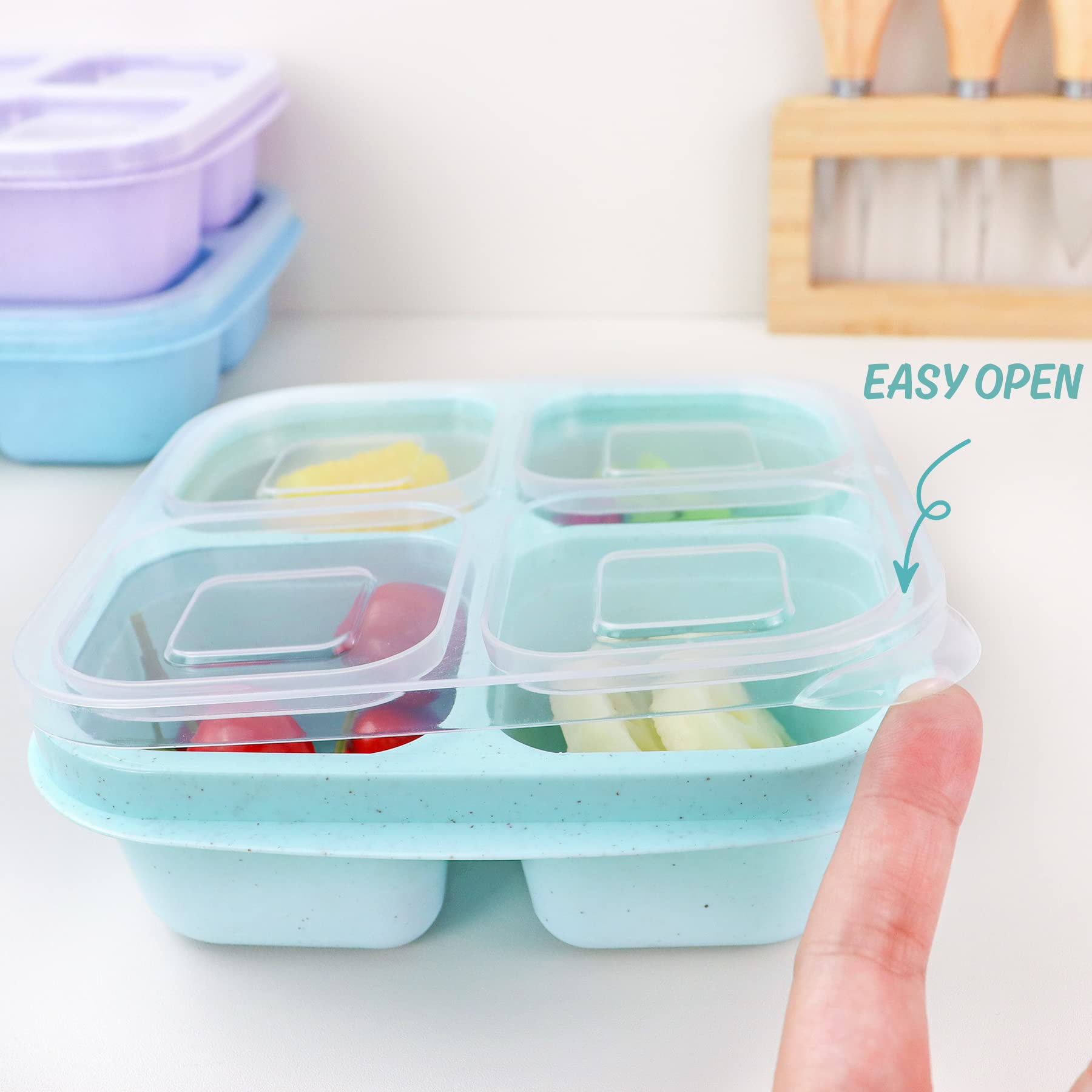 Finorder 6 Pack Snack Containers Kid, Wheat Straw Fiber 4 Compartment Reusable Bento Lunch Box, Meal Prep Lunch Containers for Kids Adults, Food Containers for School, Office and Travel
