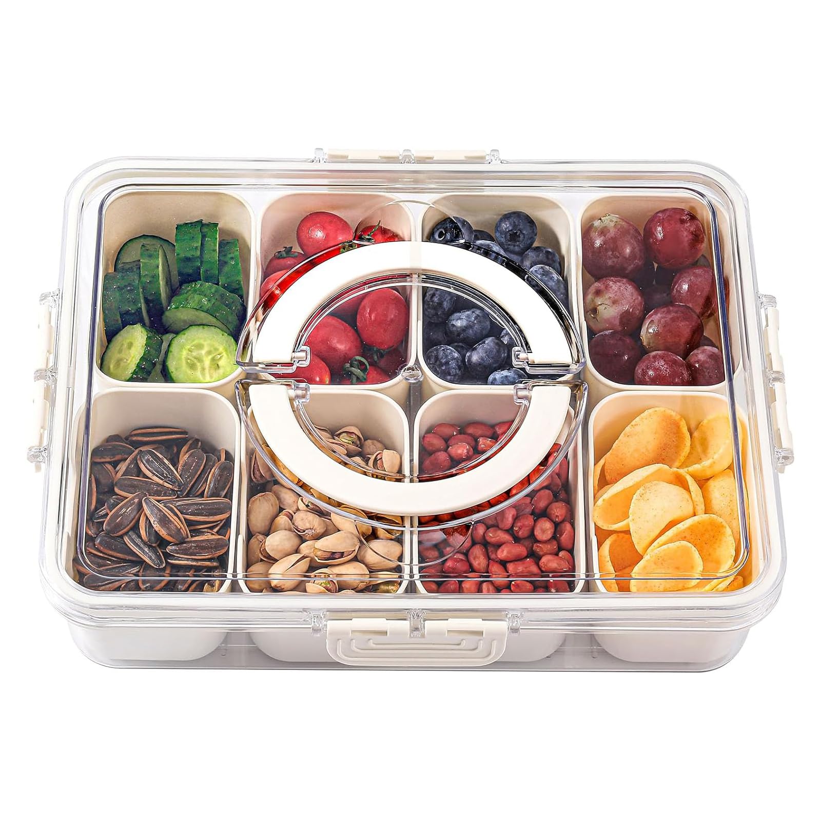 ACQTULOU Divided Serving Tray with Lid and Handle, Removable Divided Platter Food Storage Containers with 8 Compartment, Small Boxes for Onion, Ginger, Garlic, Cherry