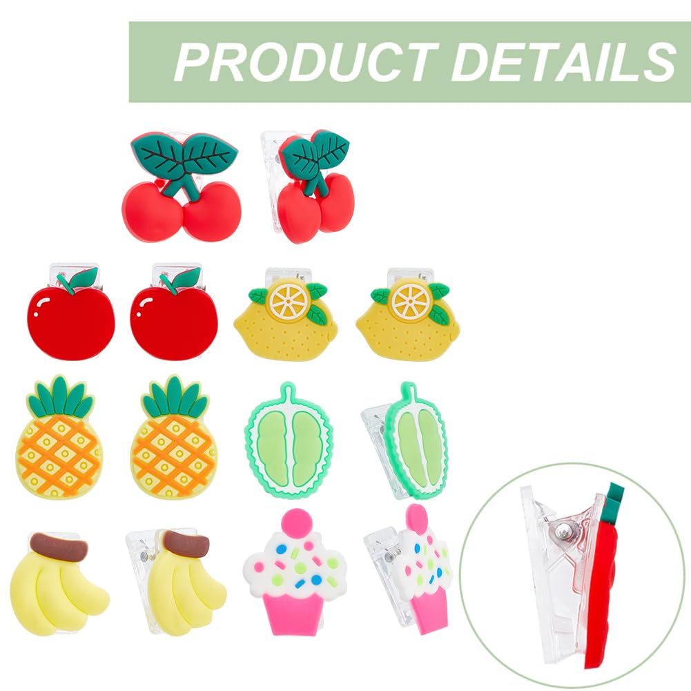 GOMAKERER 22 Pcs Cute Chip Clips, 11 Styles Plastic Fruit Bag Clips Funny Chip Clips Cute Bag Clips Dispenser Bag Clips Food Seal Storage Clips Photo Card Clips