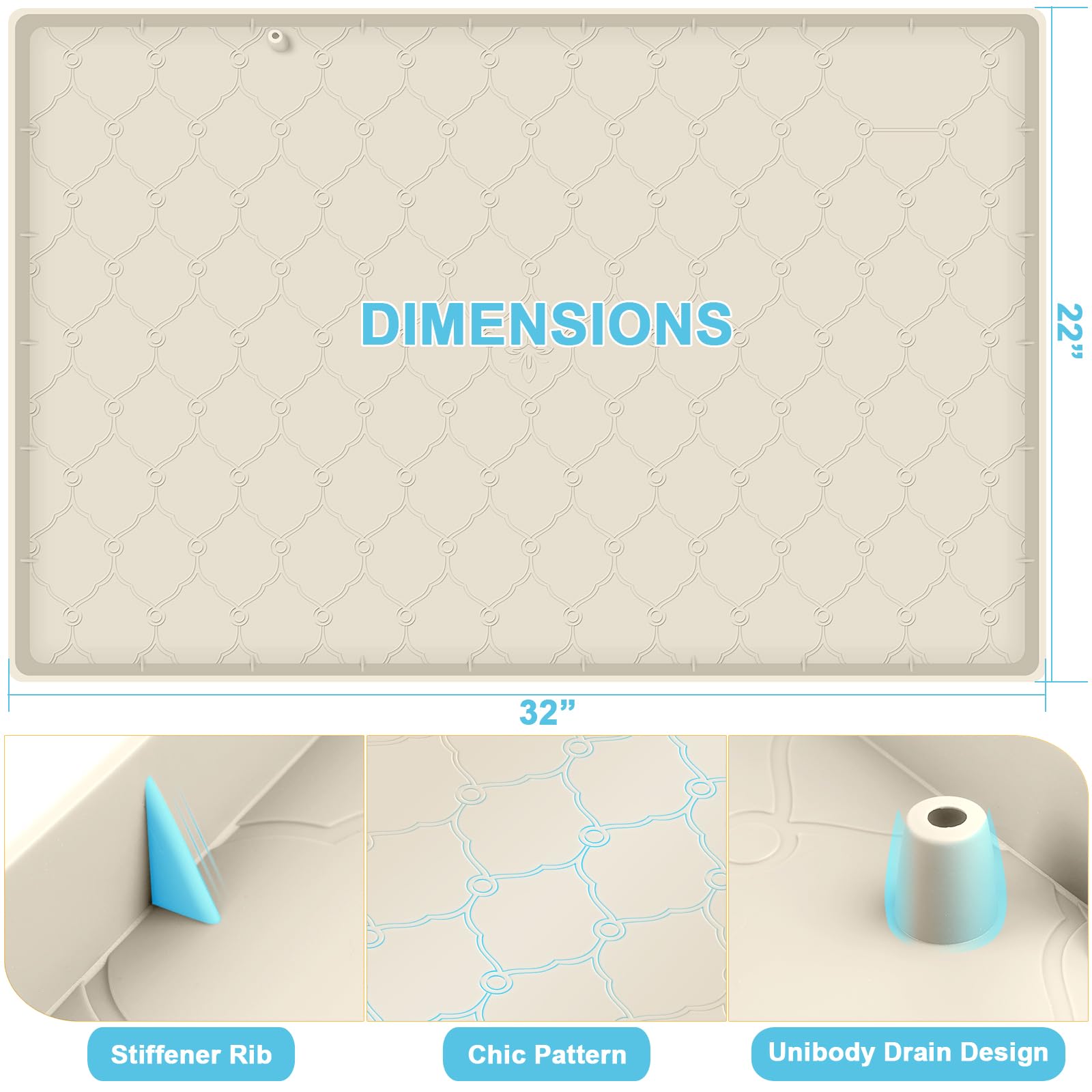 WowDay Under Sink Mat, 34βx22β Silicone Under Sink Mats for Kitchen Waterproof, Thick Under Sink Liner with Drain Hole, Bathroom Under Sink Tray, Undersink Mat Cabinet Protector for Leaks Spills