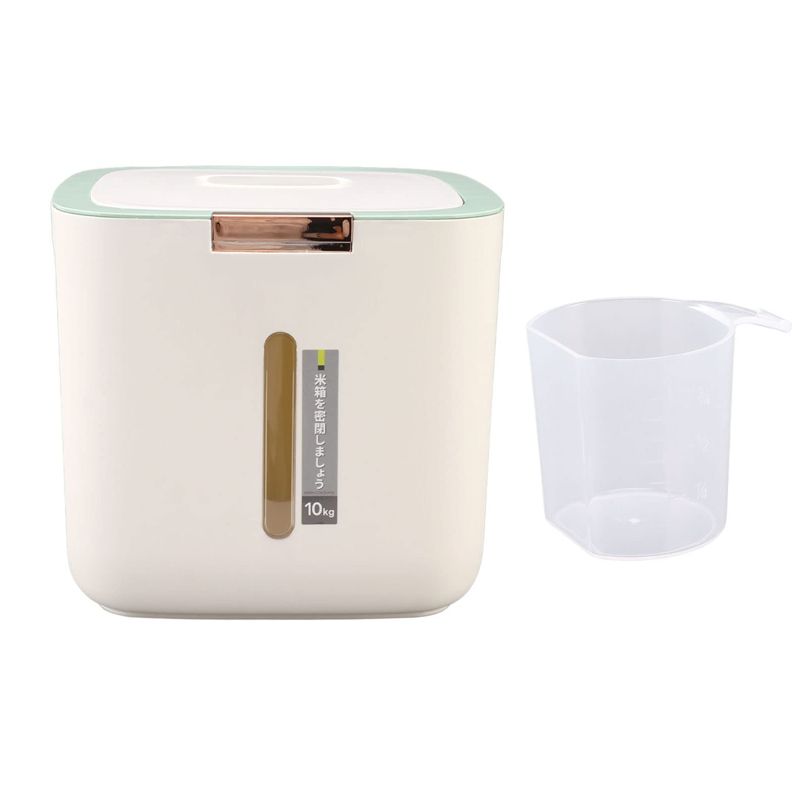 Rice Storage Container, 22.lb Food Storage Container with Lid and Measuring Cup, Moistureproof Cereal Grain Storage Box for Beans Grain Flour and Pet Food (Light Green)