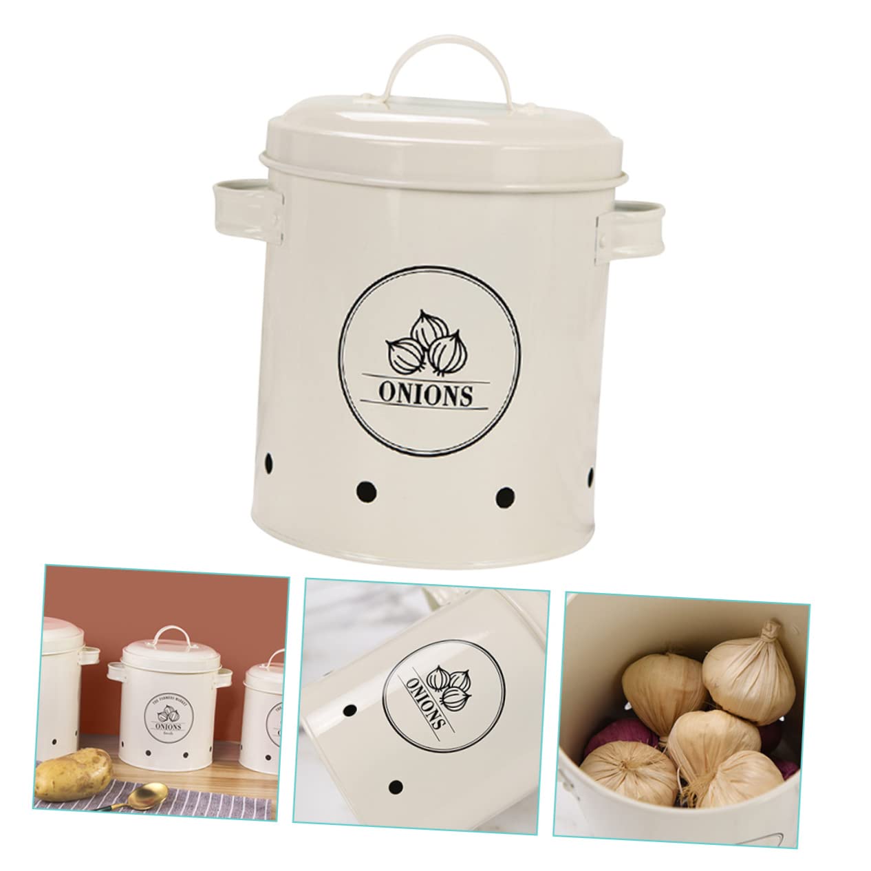 FELTECHELECTR Iron Kitchen Storage Bucket for Onions Potatoes Ginger and Garlic Versatile Onion Keeper and Storage Holder for Your Kitchen