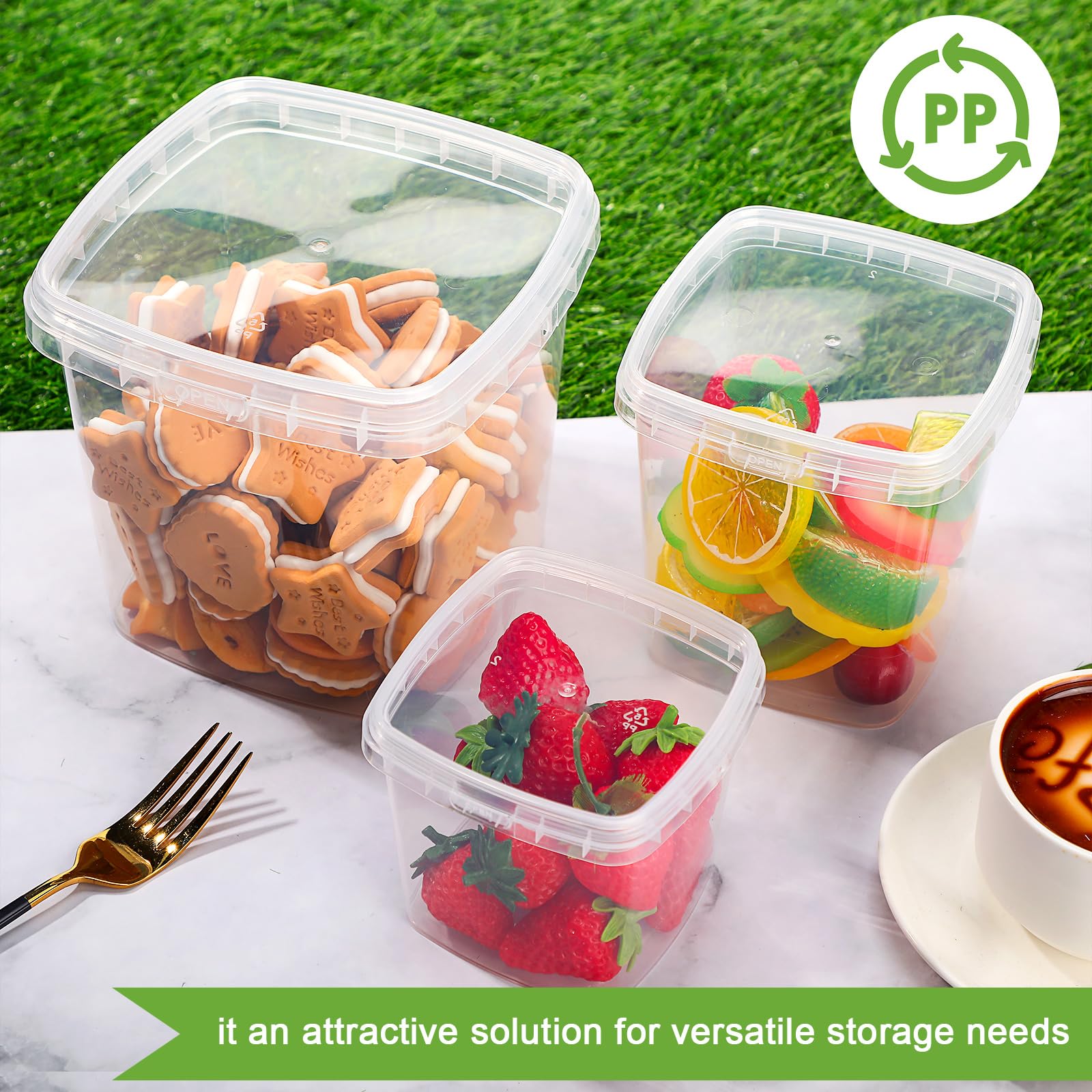 Sliner 60 Sets Square Deli Containers with Lids Clear Food Storage Containers Plastic Freezer Microwaveable Safe Deli Cups Leak Proof Airtight Meat for Restaurant(32oz, 16oz, 8oz)