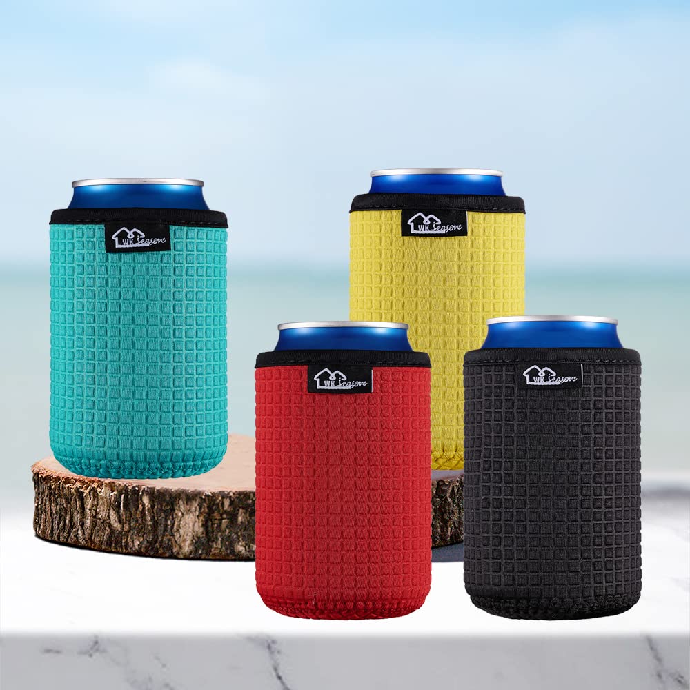 WKieason 12oz Standard Can Sleeves Insulators Sleeves Standard Can Covers 12OZ Beer Bottle Sleeves Coolers Holder Non-slip Neoprene Can Coolier Sleeves 4PC Pack (Green/Light blue/Grey/Black)