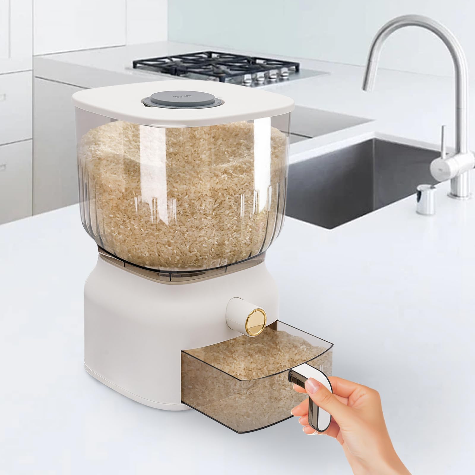 LUGBING Rice Dispenser 22 Lbs,Large Grain Storage Container with Rice Cup Food Dispenser Kitchen Organizer for Rice,Beans,Grains,Cereal Dry Food Storage,Rice Containers