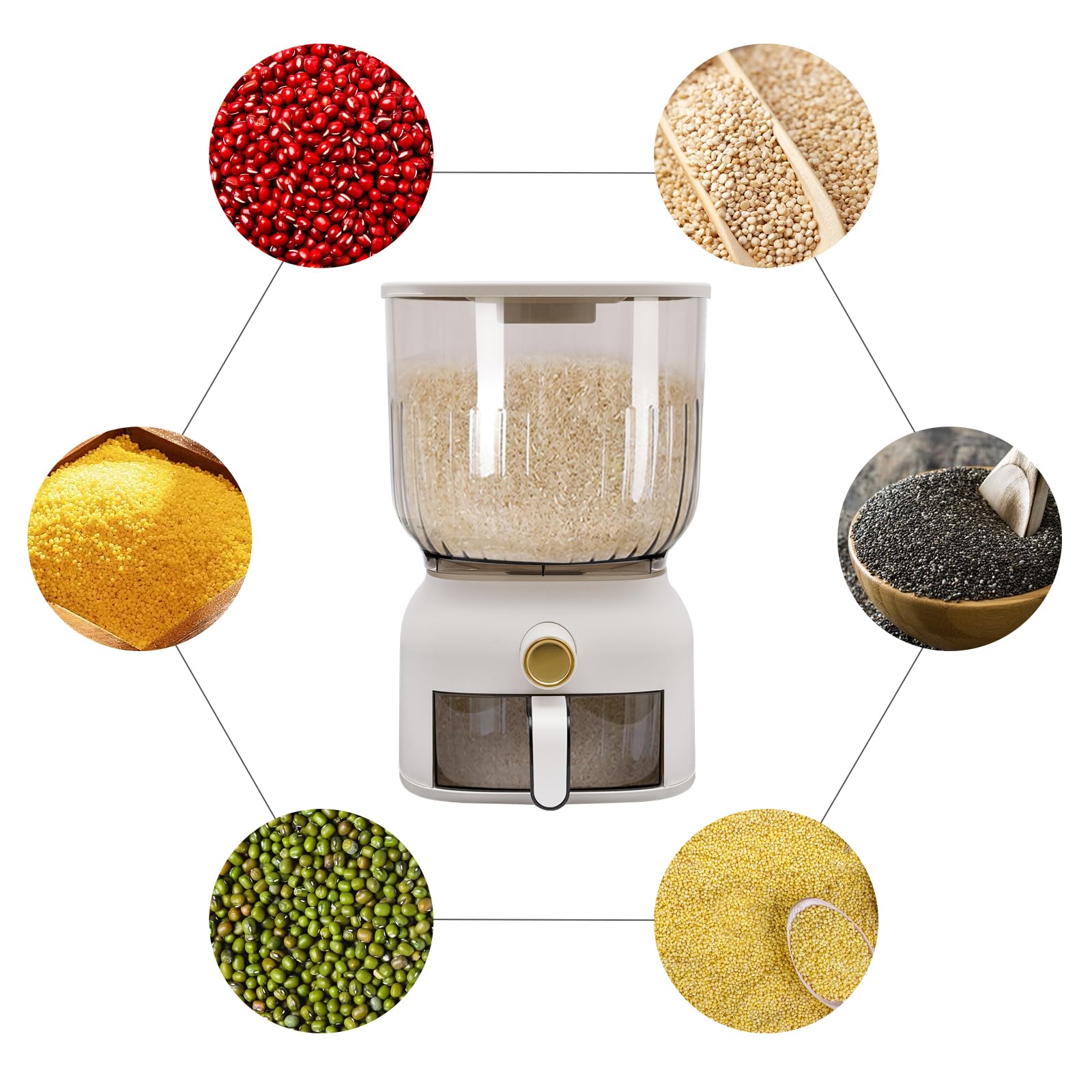 LUGBING Rice Dispenser 22 Lbs,Large Grain Storage Container with Rice Cup Food Dispenser Kitchen Organizer for Rice,Beans,Grains,Cereal Dry Food Storage,Rice Containers