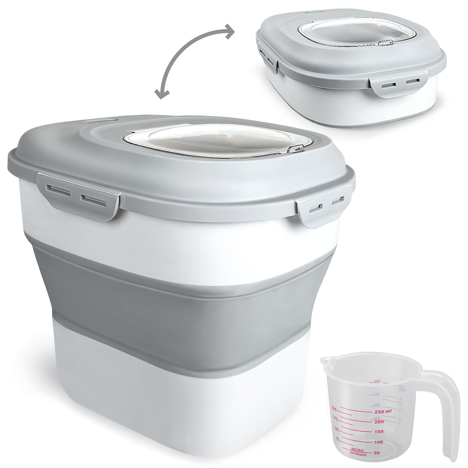 Viretec Cereal Rice Storage Containers, 20 to 50Lbs Collapsible Dry Food Dispenser Bins with Airtight Flip Lid Rolling Wheel, Kitchen Pantry to Store Sugar Flour, Dog Pet Cat Food Holder Container