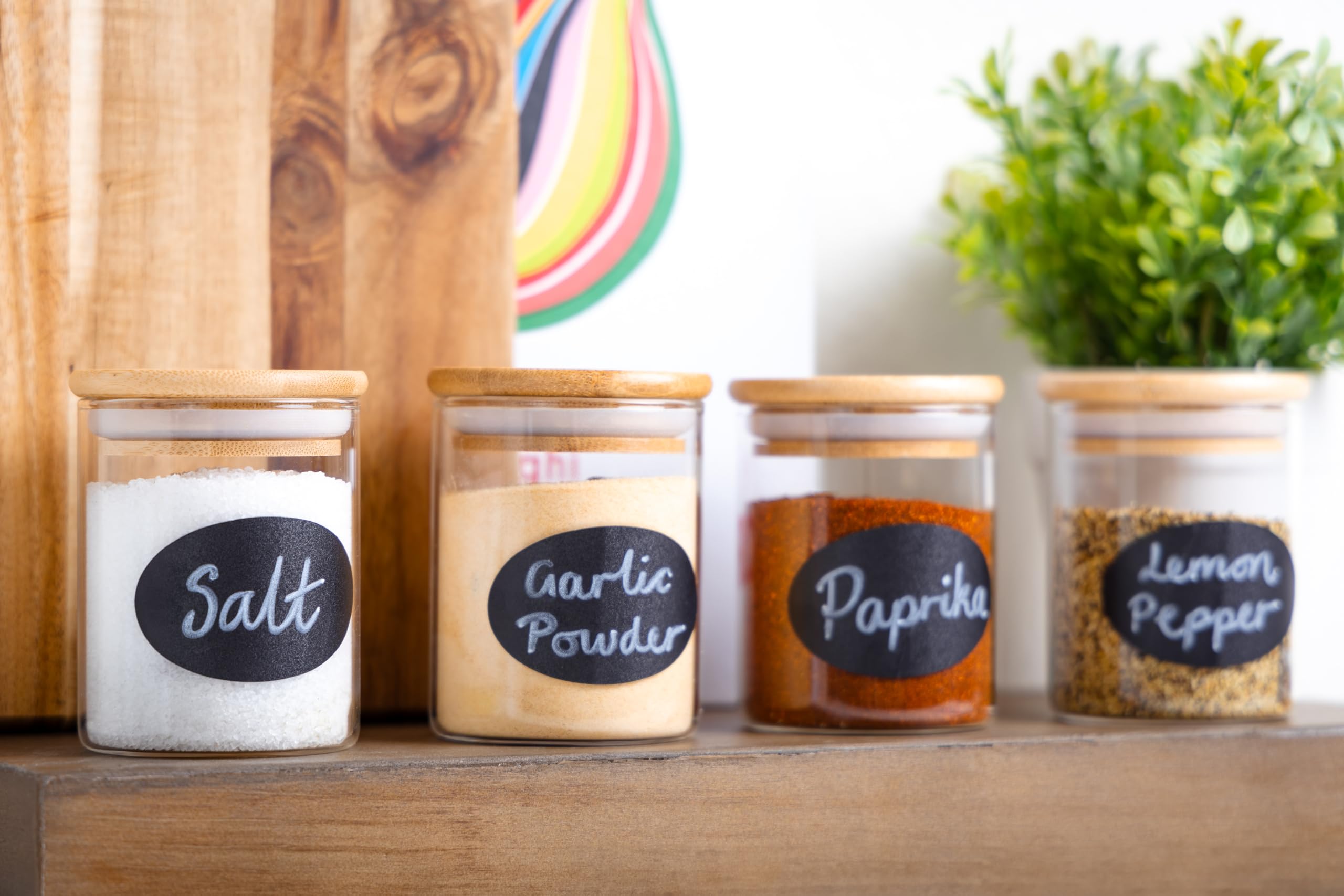 Spice Jar Set - 6oz Glass Spice Jars with Bamboo Lids and Labels, Perfect for Seasoning Containers, Food Storage, and Kitchen Spice Organization, Glass Spice Jars with Lids and Stickers, 2.5mm Thick