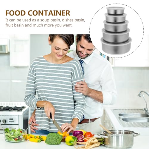UPKOCH Snack Set Containers Pasta Containers 5pcs Box Food Prep Containers Travel Stainless Steel Bowls Home Accessories Round Crisper Sealing Bowls 5 Piece Set Lunch Box