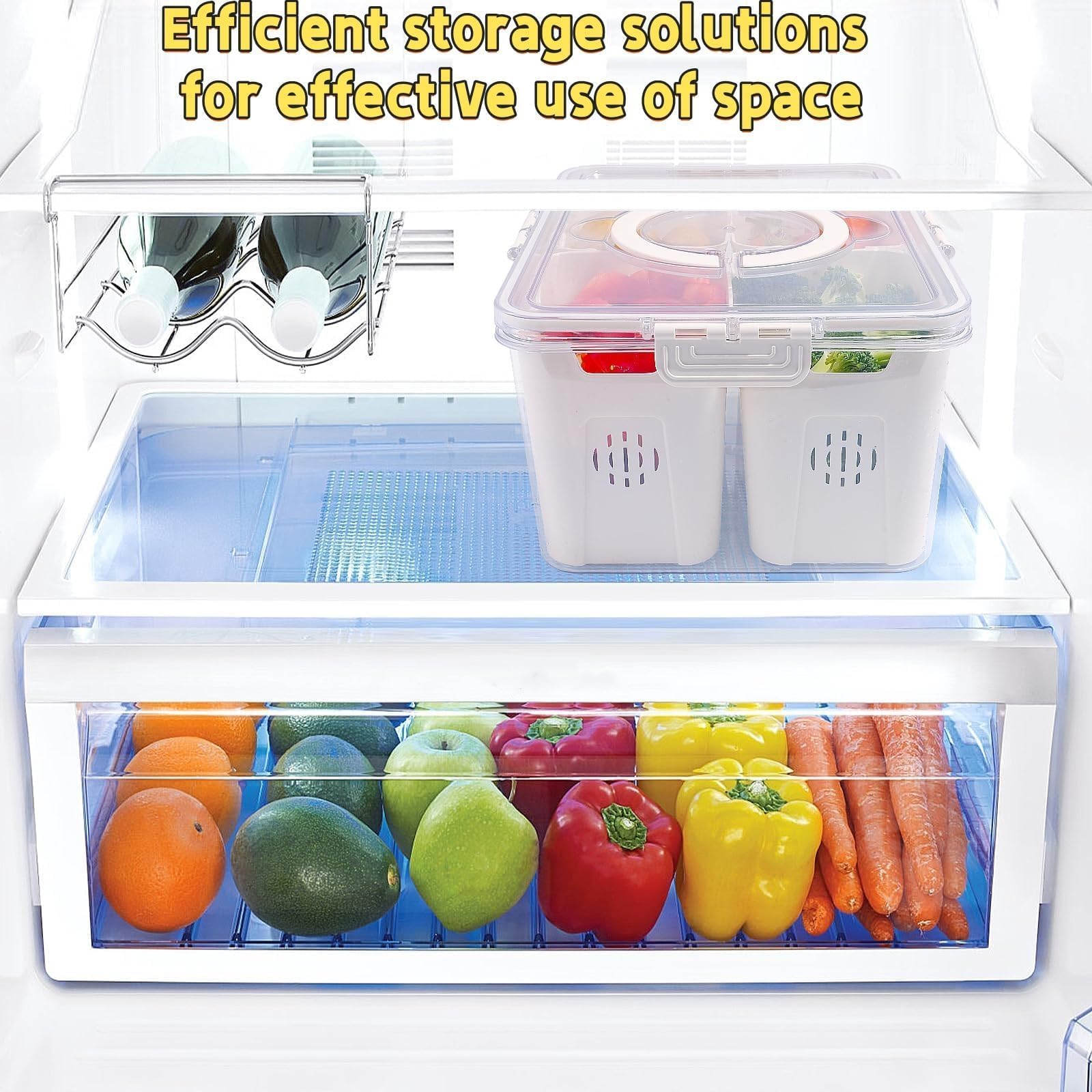Fruit Containers for Fridge，Fresh Food Containers for Refrigerator，Fruit Containers for Fridge Keep Fresh，Food Box Container with 3 Removable Colanders for Berry，Vegetable, Refrigerator Organizer Bins