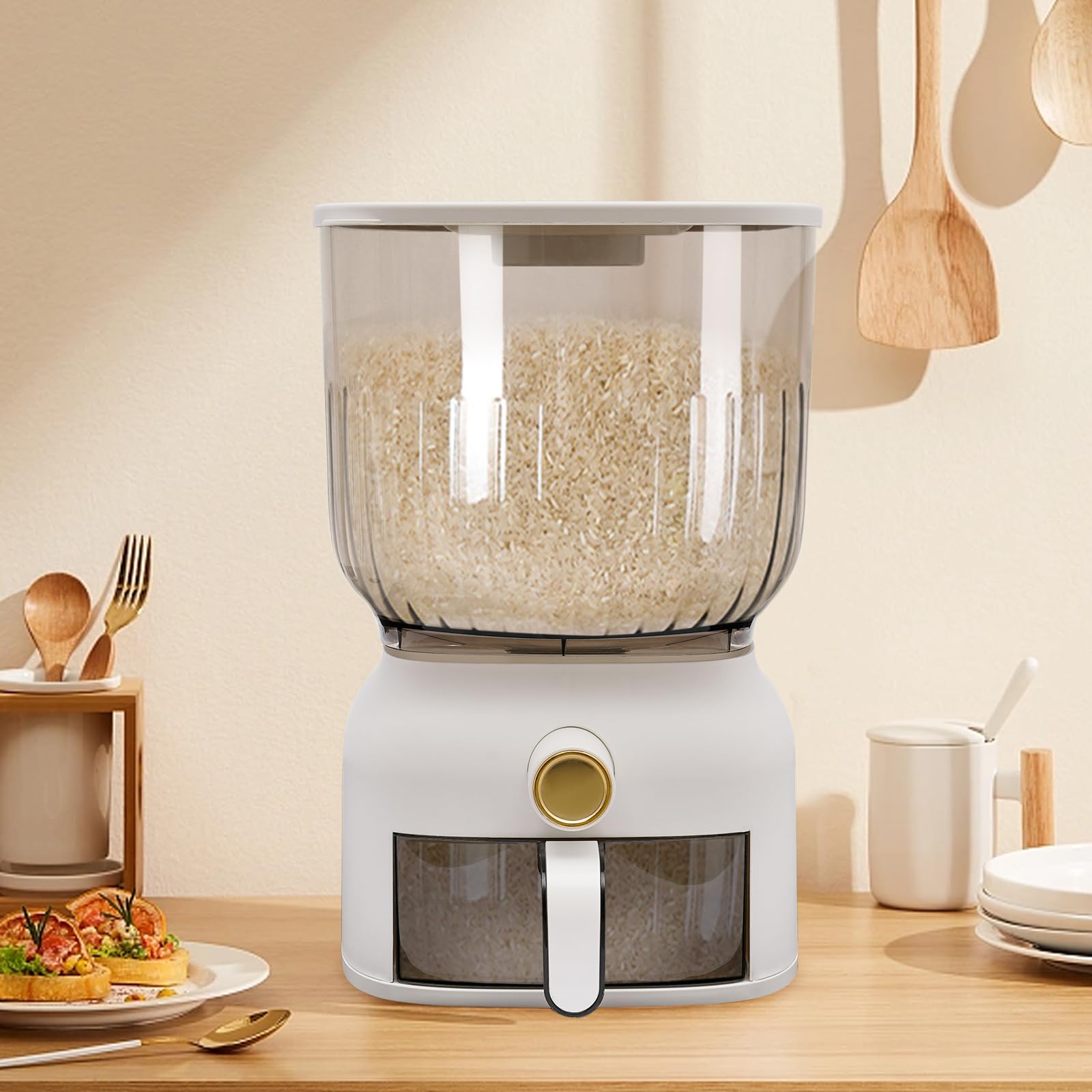 LUGBING Rice Dispenser 22 Lbs,Large Grain Storage Container with Rice Cup Food Dispenser Kitchen Organizer for Rice,Beans,Grains,Cereal Dry Food Storage,Rice Containers