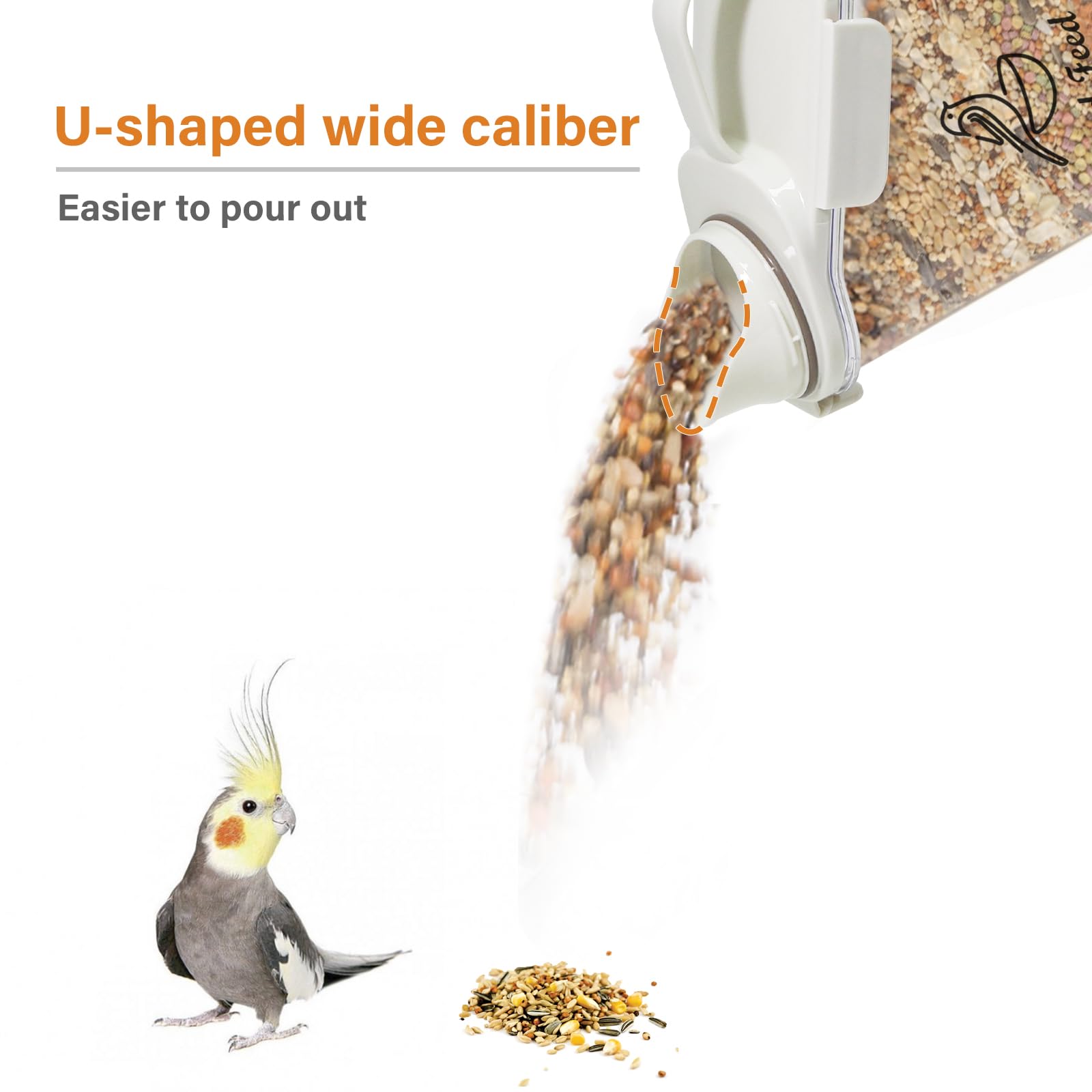 Ctomche Bird Seed Storage Container,2.8L Airtight Bird Food Container with Handle and Measuring Cup,Portable Pet Food Container for Wild Bird Sunflower Seed-BPA Free Transparent/White