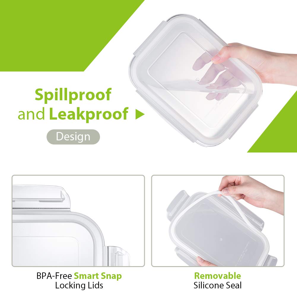 HOMBERKING Large Glass Food Storage Containers with Lids, [12 Piece] Glass Meal Prep Containers, Airtight Glass Bento Boxes, BPA Free & Leak Proof (6lids & 6Containers)(Square & Rectangle)- White