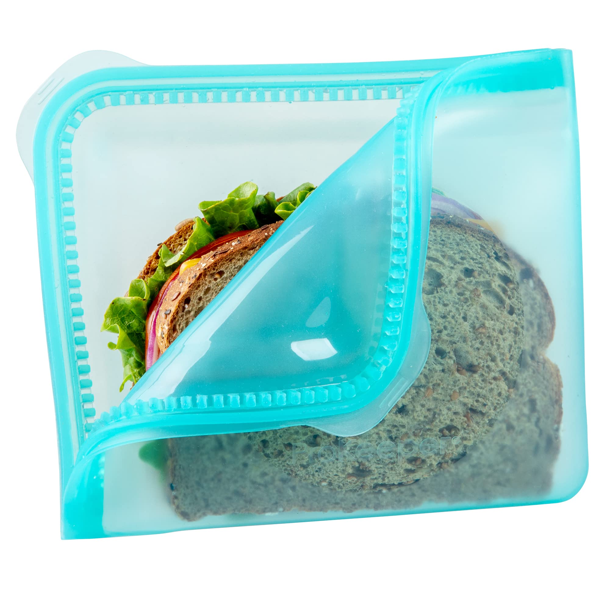 ProKeeper Dual-Zipper 100% Silicone Sandwich Bag, Teal - Reusable and Durable Food Storage Bag