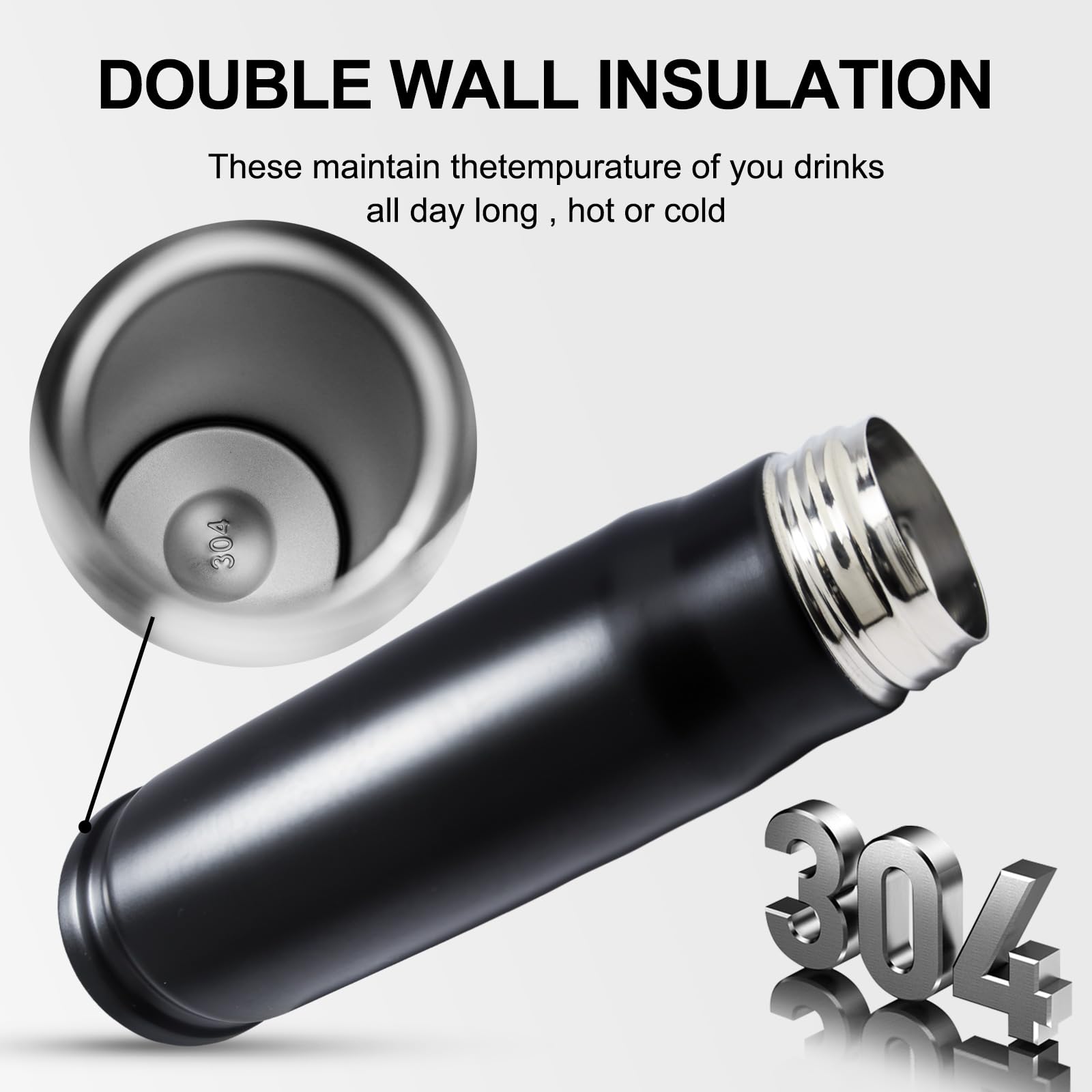 Afranti 304 Stainless Steel Bullet Tumbler Shape Water Bottle 17 oz 500 ml Double Wall Vacuum Insulated Thermos Coffee Mug Insulated Flask Cup for Hiking Traveling