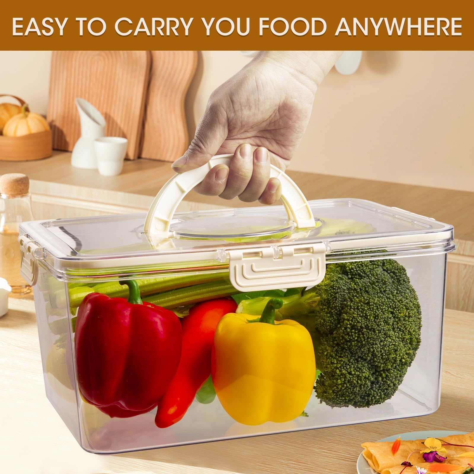 Fruit Containers for Fridge，Fresh Food Containers for Refrigerator，Fruit Containers for Fridge Keep Fresh，Food Box Container with 3 Removable Colanders for Berry，Vegetable, Refrigerator Organizer Bins