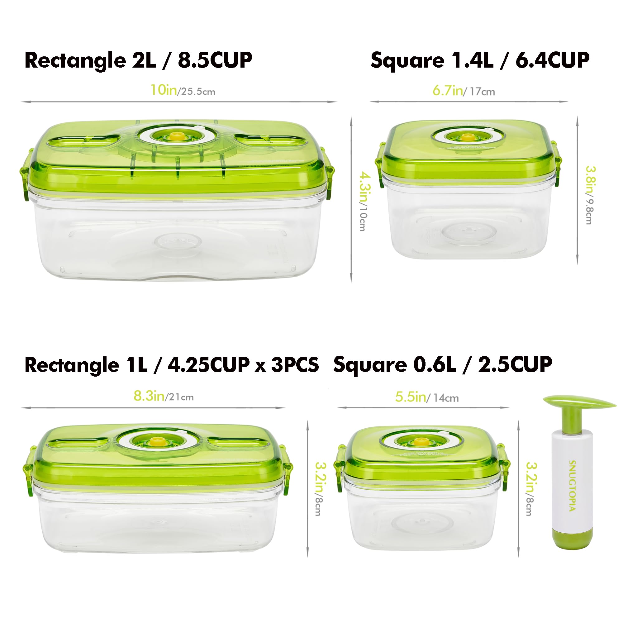 SNUGTOPIA Vacuum Seal Food Storage Containers - BPA Free, 100% Leak Proof, Freezer & Microwave Safe Lunch Box for Food Fresh 6Pcs