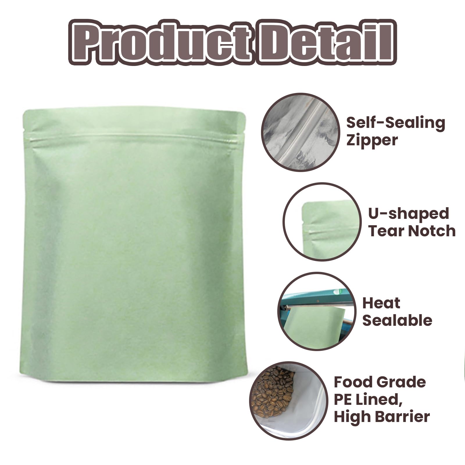 Muka 50 PCS Rice Paper Foil Lined Stand Up Pouch, Reusable Zip Mylar Bags-Mint-7.8x7.8inch