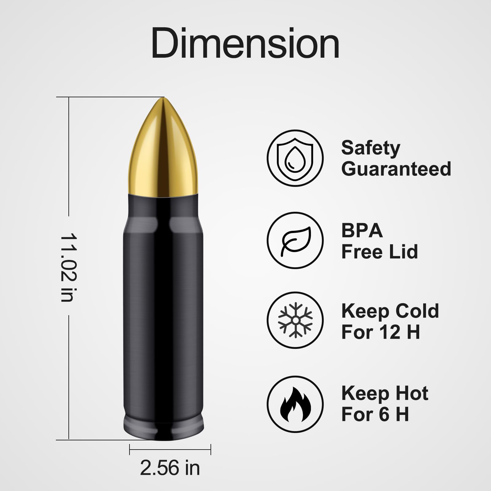 Afranti 304 Stainless Steel Bullet Tumbler Shape Water Bottle 17 oz 500 ml Double Wall Vacuum Insulated Thermos Coffee Mug Insulated Flask Cup for Hiking Traveling