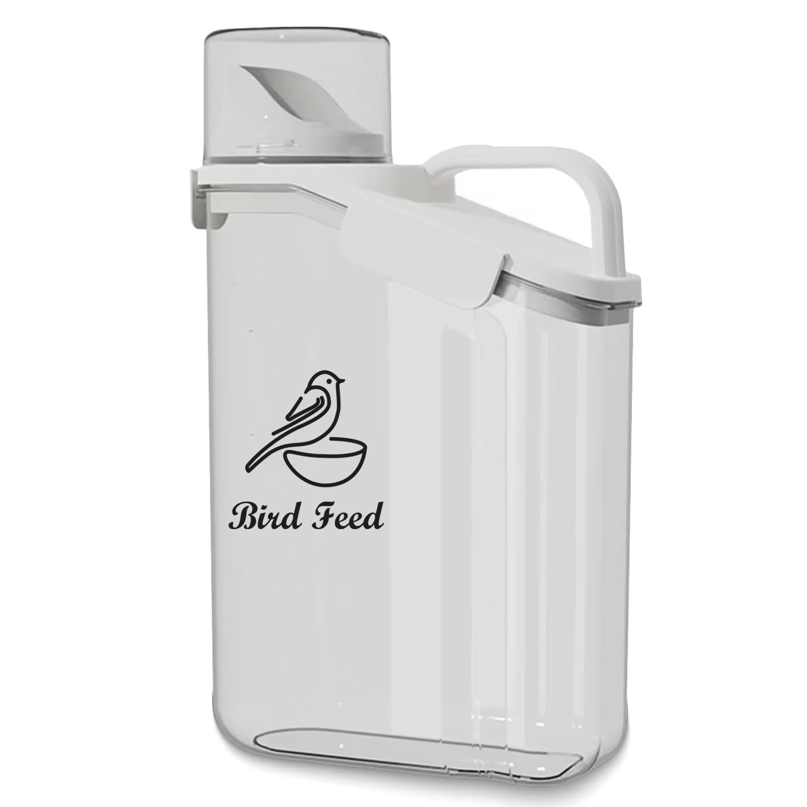 Ctomche Bird Seed Storage Container,2.8L Airtight Bird Food Container with Handle and Measuring Cup,Portable Pet Food Container for Wild Bird Sunflower Seed-BPA Free Transparent/White