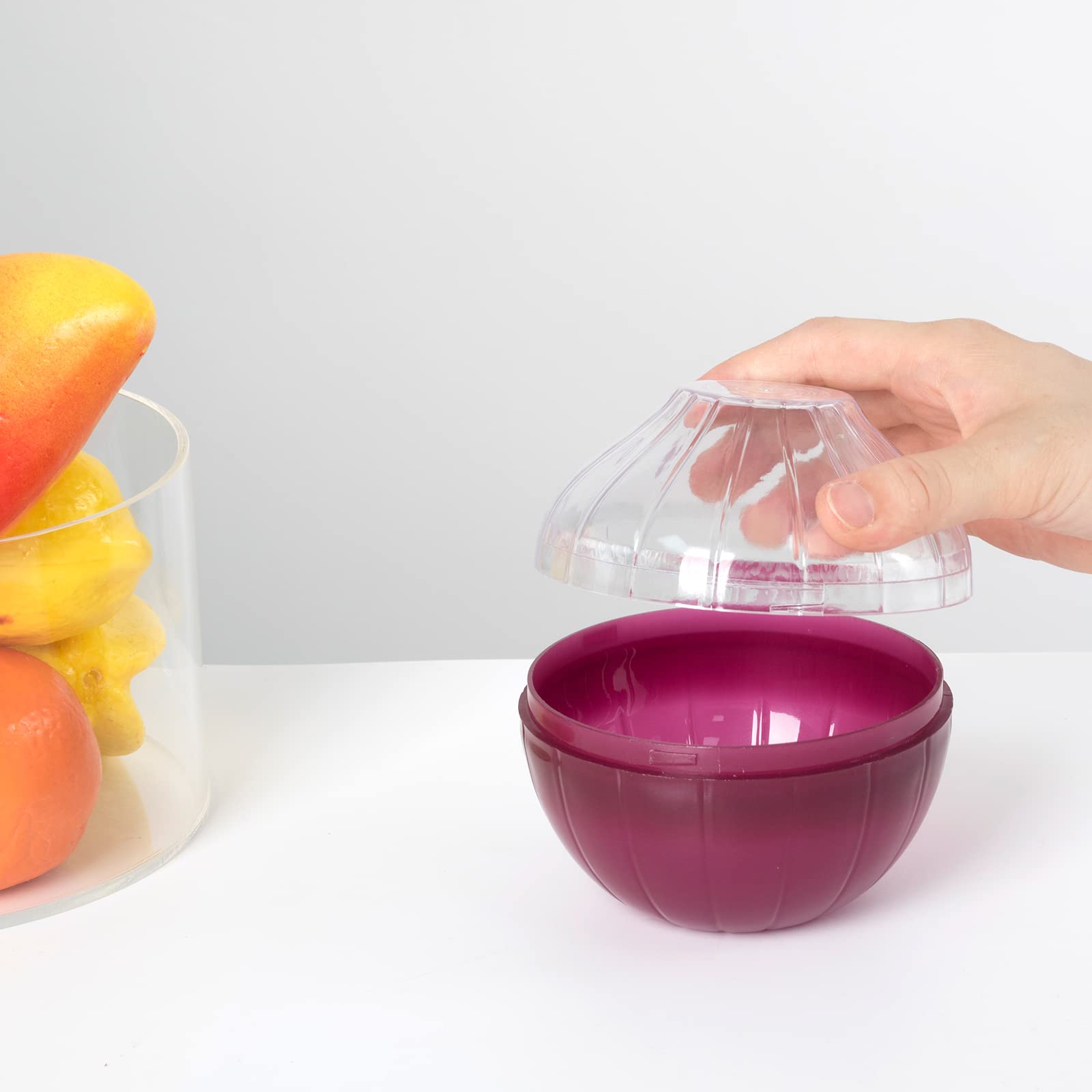 Vegetable and Fruit Storage Containers for Fridge, BPA Free Fresh reusable Food Savers, Onion Storage Container 、Garlic Saver、Tomato Saver and Lemon Keeper,Refrigerator Vegetable Crisper (Circular)
